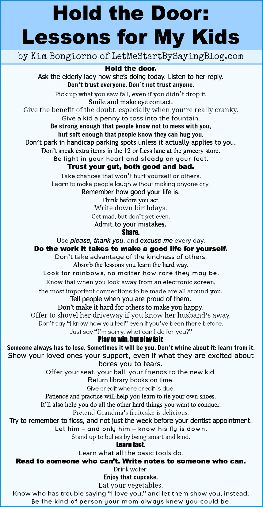 Lessons for My Kids by @LetMeStart Kim Bongiorno - Let Me Start By Saying